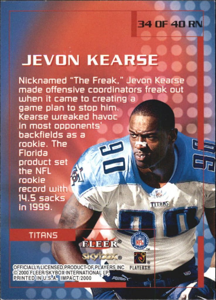 Jevon Kearse 2000 Fleer IMPACT REWIND 99 #34 Football Card – DJS ...